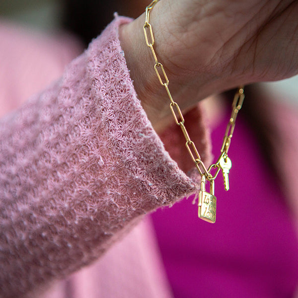 Paperclip Bracelet with Engraved Lock and Key Clasp – Made With Love ...